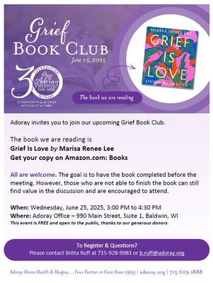 June Grief Book Club | Adoray Home Health and Hospice